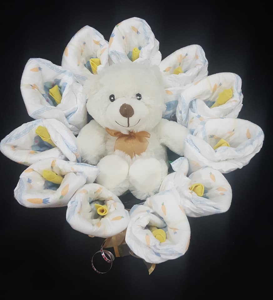 Teddy & Cala Lily Diaper Bouquet – HiWish Gifts